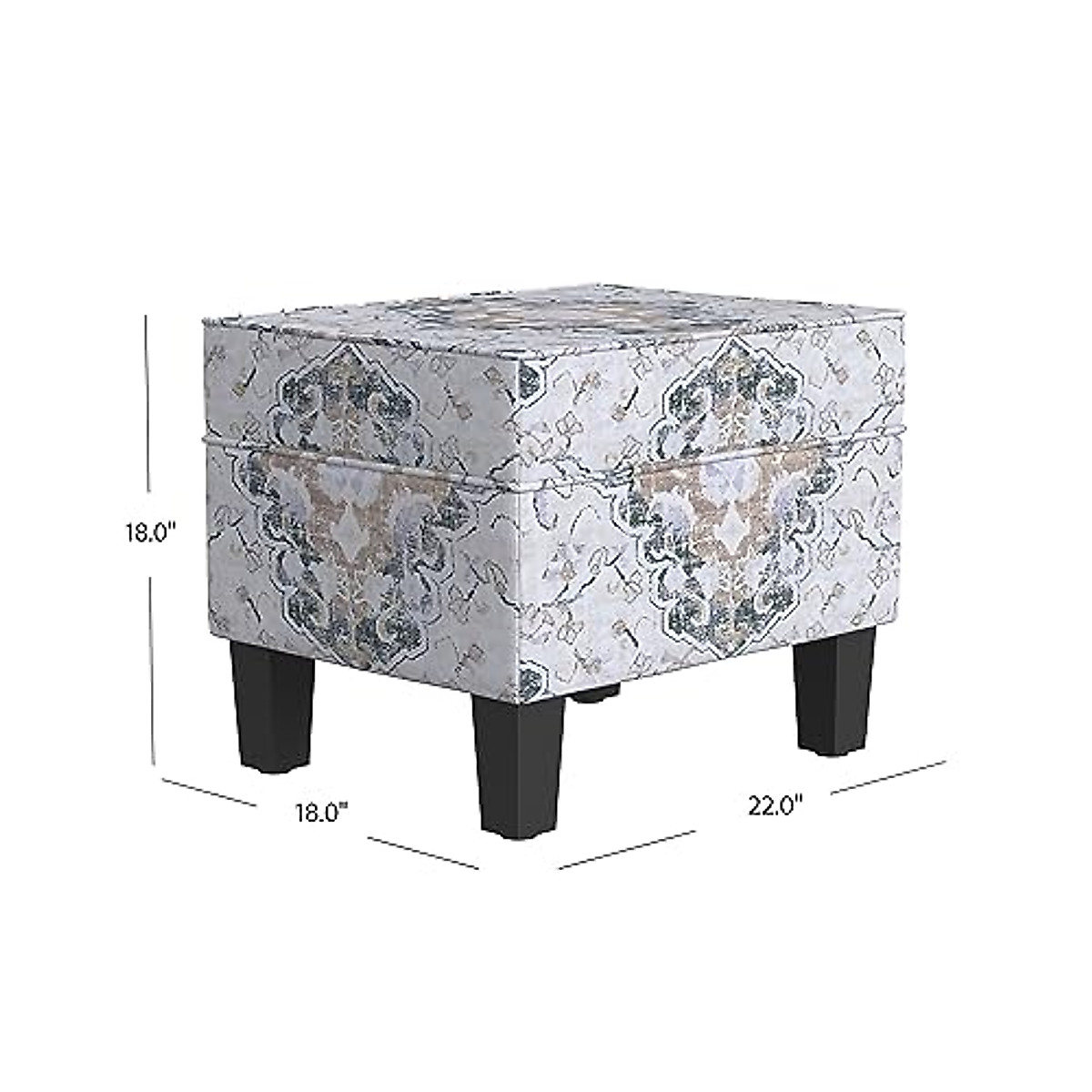 HomePop Home Decor |K7646-A862 | Upholstered Modern Rectangular Storage Ottoman | Hinged Lid Ottoman with Storage for Living Room & Bedroom, Antiqued Ebony Cream