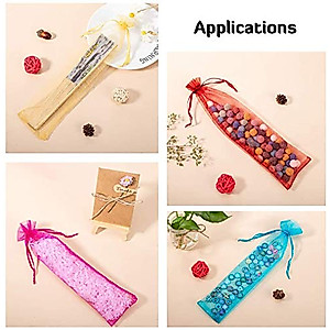 Bezall 50Pcs Organza Hand Fan Bags, 2x10 Inches White Folding Fan Drawstring Bag Hand Fan Decorative Pouch Party Wedding Favor Gift Bags