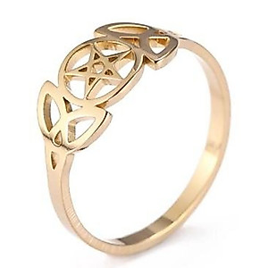 Fantasy Forge Jewelry Gold Triple Goddess Ring 316L Surgical Stainless Steel Pentacle Crescent Moon Trinity Band (10)