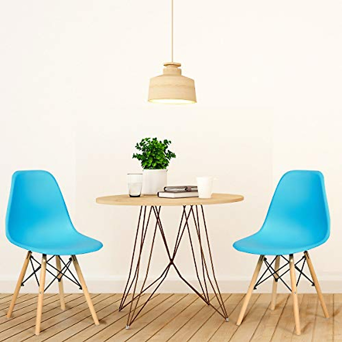 HAPPYGRILL Dining Chairs Modern Style DSW Wood Chair, Shell Lounge Plastic Chairs for Patio Kitchen Dining, 2pcs Set