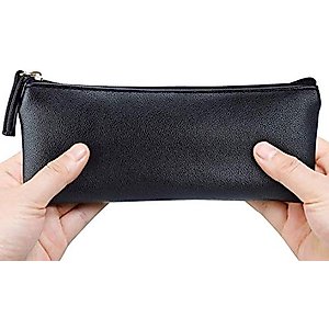MROCO Pencil Case Pencil Pouch Black Pencil Bag PU Leather Pen Case Small Zipper Pouch for Pencils, Pens, Markers, Makeups, Change, Coins