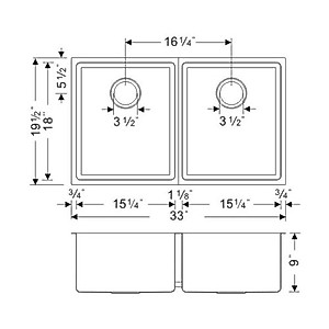 Wells CSU3319-99 Handcrafted Undermount Equal Double Bowl Kitchen Sink, 33" 50/50, Brushed Matte