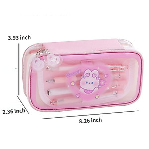 Cute Pencil Case Multilayer Large Capacity Pen Bag Rabbit Kawaii Pen Case Pencil Pouch Gift (Pink)