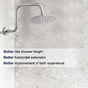 NearMoon S Shape Shower Extension Arm with Flange, Stainless Steel High Rise Shower Head Extender Pipe, Horizontal Extension Standard 1/2" Connection- Bathroom Accessory, 13 Inch (Brushed Nickel)