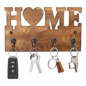 Key Holder for Wall,Wooden Key Hook for Wall Decorative,Rustic Wall-Mounted Key Holder for Keychain,Wall Hanging Cute Key Organizer Rack for Entryway,Front Door Farmhouse, Hallway, Office Brown
