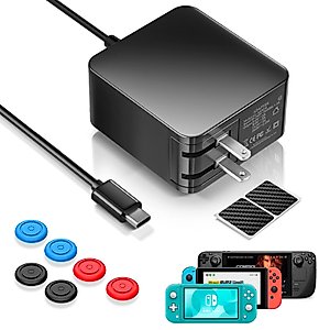 Fast Charger for Steam Deck, AOJAKI 45W PD Foldable Power Adapter with4.9ft USB C Charging Cable Cord,Accessories for Steam Deck TV Dock Console/Nintendo Switch/PS5 Controller/Phone/Tablet/Laptop