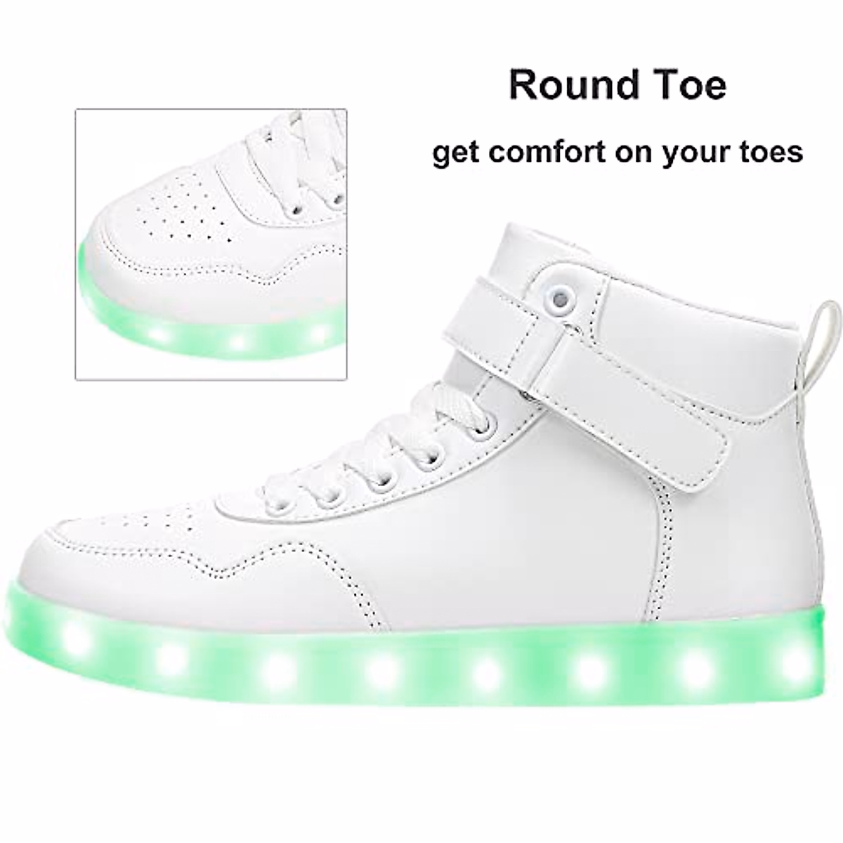 APTESOL Unisex LED Shoes High Top Light Up Sneakers USB Rechargeable Flashing Shoes for Women Men (White,5.5 Women/4 Men)