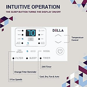 DELLA 8000 BTU 115V/60Hz Energy Saving Window Air Conditioner Whisper Quiet AC Unit with WIFI Smart Controls, Remote, Dehumidifier, Fan, Cools Up to 350 Sq. Ft.