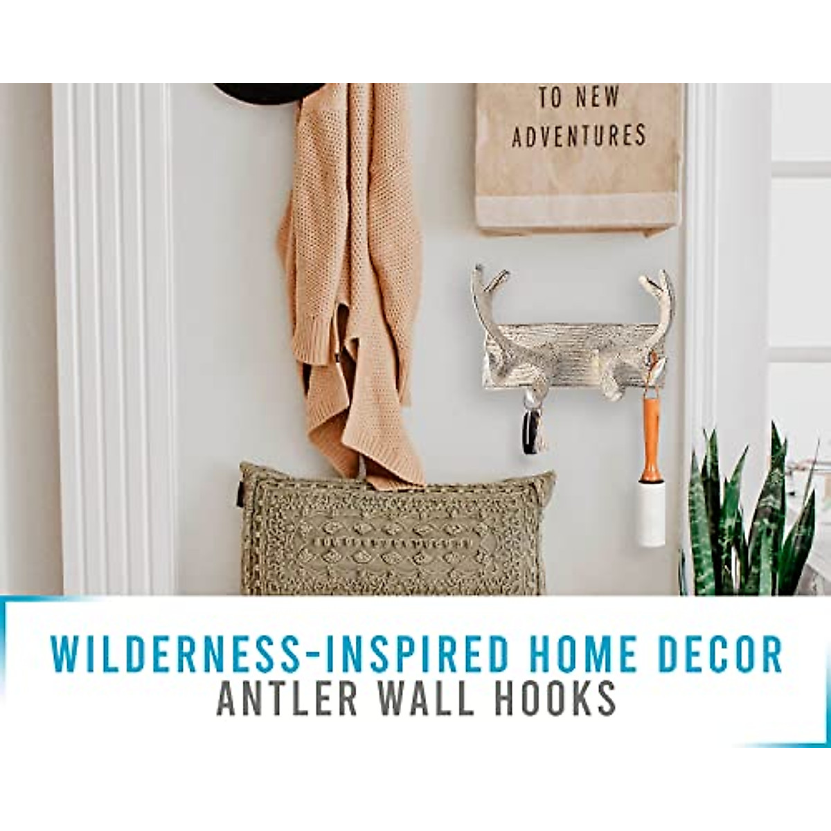 Comfify Vintage Cast Iron Deer Antlers Wall Mounted Hooks Antique Finish Metal Clothes Hanger Rack w/Hooks Deer Antlers Shape | Includes Screws and Anchors | in Antique White