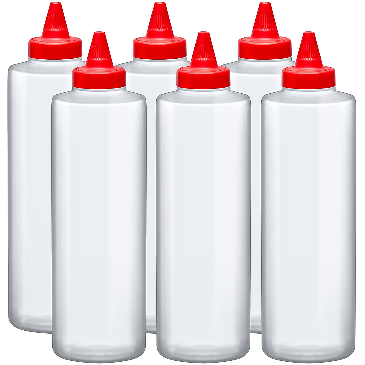 Amazing Abby 24-Ounce Plastic Squeeze Bottles (Set of 6), Reusable Condiment Bottles, BFA-Free, Dishwasher-Safe, Perfect for Ketchup, Mustard, Mayonnaise, Sauces, Condiments, Dressings, and More