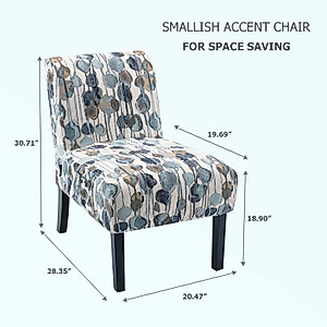 Altrobene Fabric Armless Accent Chairs Set of 2, Modern Slipper Side Chair with Washable Covers for Living Room Bedroom/Home Office, White/Blue/Floral