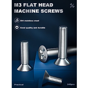 Zmbroll M3 Phillips Flat Head Machine Screws,304 Stainless Steel Countersunk Fasteners Bolts Assortment Kit M3 x 5mm/8mm/10mm/12mm/14mm/16mm/18mm/20mm/25mm/30mm/35mm/40mm