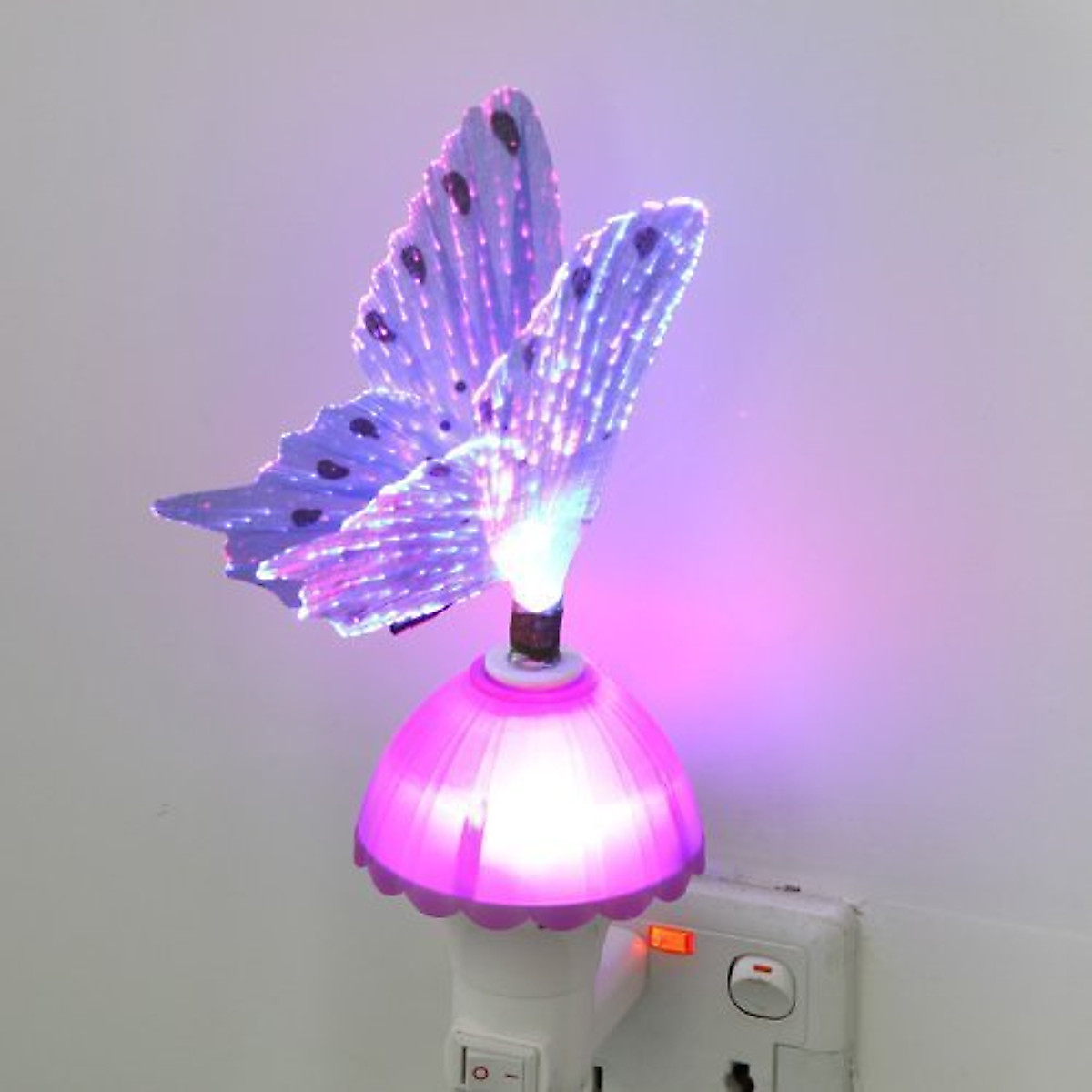 AMZSTAR Kids Night Light,Fiber Optic Butterfly Plug LED Color Change Night Light Decor Lamp Gift Toy (Purple)