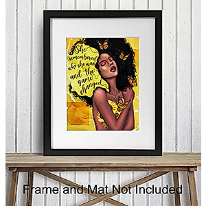 African American Woman Black Art - She Remembered Who She Was And The Game Changed Inspirational Wall Decor - Positive Quotes - Encouragement Gifts for Women - Motivational Posters - Uplifting Gifts
