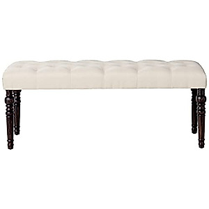 Roundhill Furniture Leviton Fabric Tufted Turned Leg Dining Bench, beige