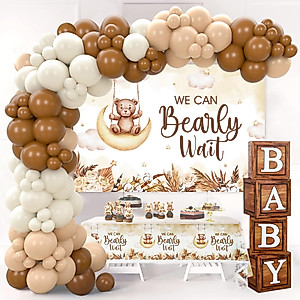 DataMoon Teddy Bear Baby Shower Decorations - Baby Boxes with Letters,Boho Balloons,We Can Bearly Wait Backdrop,Cake Topper,Tablecloth for Baby Shower,Gender Reveal Party Supplies