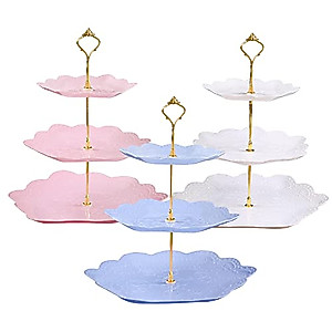 3 Pcs 3-Tier Cupcake Stand Fruit Plate Cakes Stand Tower for Halloween Wedding Home Birthday Tea Party Serving Platter (Hexagon)