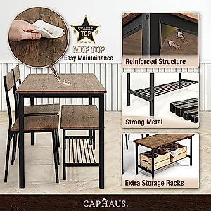 CAPHAUS 4 Pieces Dining Table Set for 4 w/Bench and Chairs, Modern Table Set for Dining Room, Home, Kitchen w/Storage Rack, Rectangle Table, Bench & Two Chairs, Space-Saving Dining Set, Teak Oak