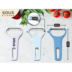 Sous Kitchen Veggie Peeler Julienne Peeler & Fruit Peeler Set of 3 - Vegetable Peelers for Kitchen - Potatoes Peeler With Sharp Peeler Blades - Speed Peeler With Ergonomic Handles & Swivel Blades