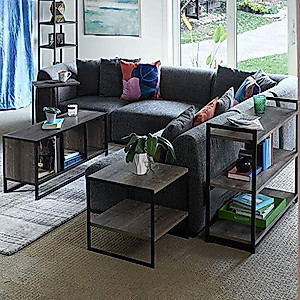 Household Essentials 5 Tier Storage Tower Metal, Grey Shelf – Black Frame, Ashwood