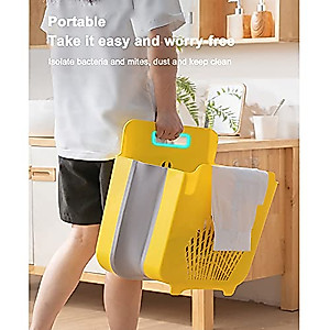 Plastic Laundry Hamper Wall Hanging Groceries Dirty Clothes Storage Containers,Compact Collapsible Dead Laundry Hamper for Bathroom Bedroom Kitchen,Folding Storage Baskets-White 46x39x22cm(18x15x8.6in