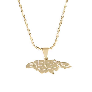 Stainless Steel Jamaica Map With City Pendant Necklace for Women Jamaica Maps Chain (Gold Color)