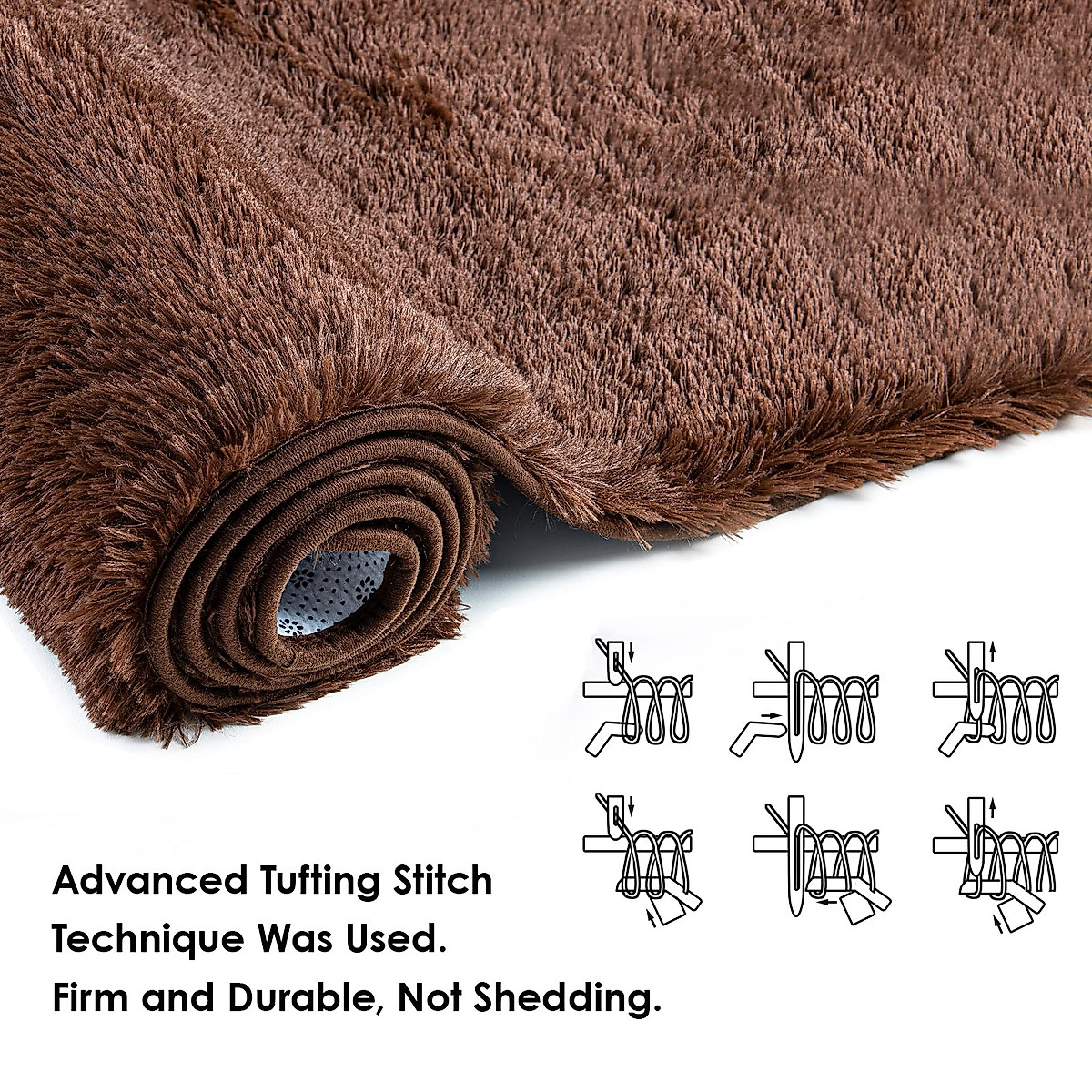 Ompaa Fluffy Area Rugs, Super Soft Shaggy Rug Fuzzy Long Fur Carpets for Bedroom Living Room Decor, 4 x 6 Feet Brown