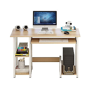 SMLJLQ Home Laptop Notebook Computer Desk, Computer Desk with Sliding Keyboard Tray Shelf and Lockers Home Office Furniture