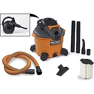 RIDGID Wet Dry Vacuums VAC1200 Heavy Duty Wet Dry Vacuum Cleaner and Blower Vac, 12-Gallon, 5.0 Peak Horsepower Detachable Leaf Blower Vacuum Cleaner with Pro-Grade Hose