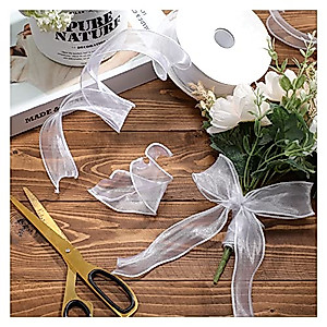 150 ft 50 Yards White Ribbon Organza Wired Sheer Wide Chiffon Ribbon for Wedding Gift Wrapping and Crafts Decor (1.5 Inch x 50 Yards)