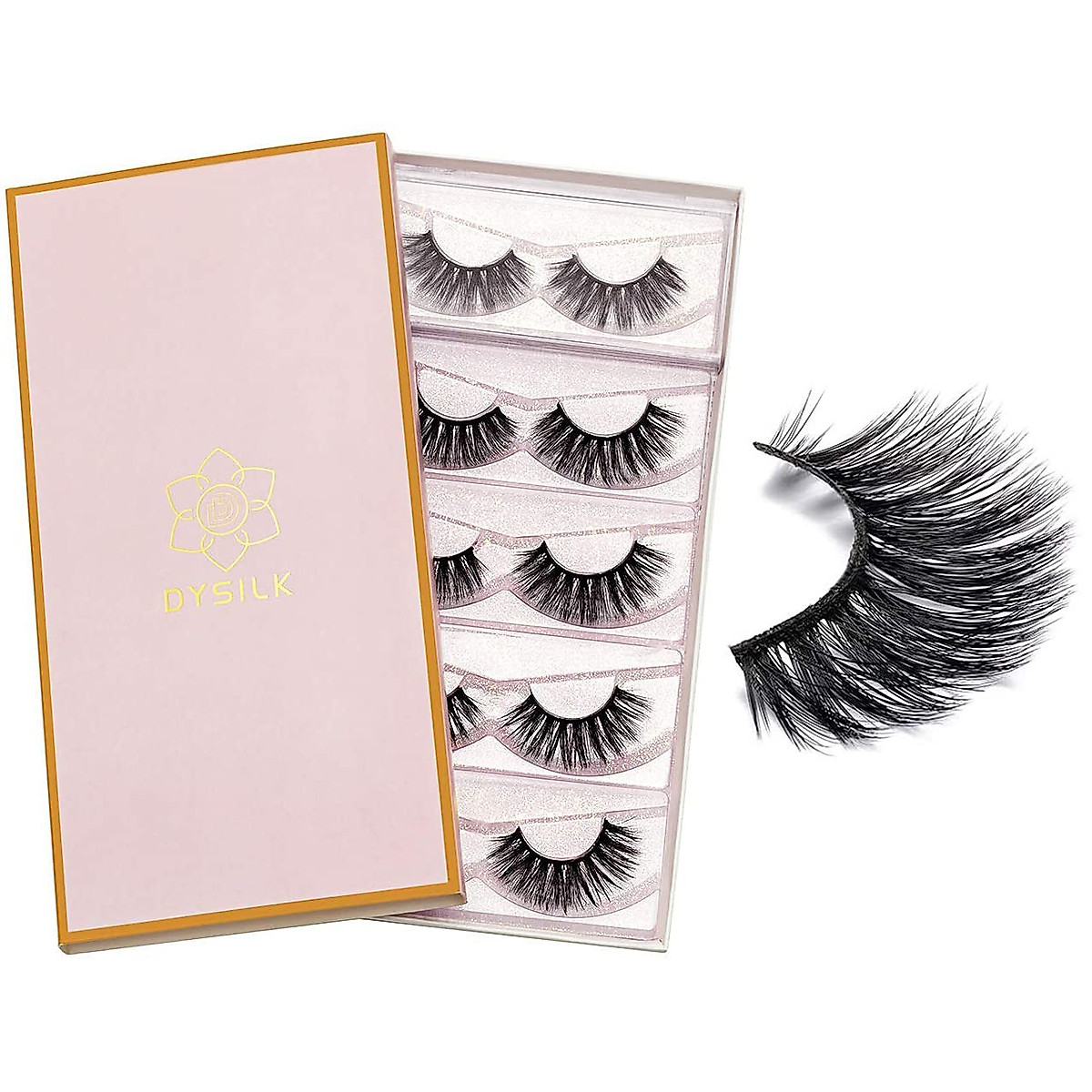 DYSILK Lashes False Eyelashes - Mink Lashes 5 Pairs 6D Faux Eyelash - Wispy Eyelashes Fluffy Strip Lashes Fake Eyelashes Reusable Lash Extension Kit | 15.5mm