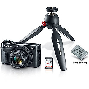 Canon PowerShot G7X Mark II Digital Camera, Video Creator Kit with Tripod, Memory Card, and Detachable Bluetooth Remote, Black, Small (1066C029)