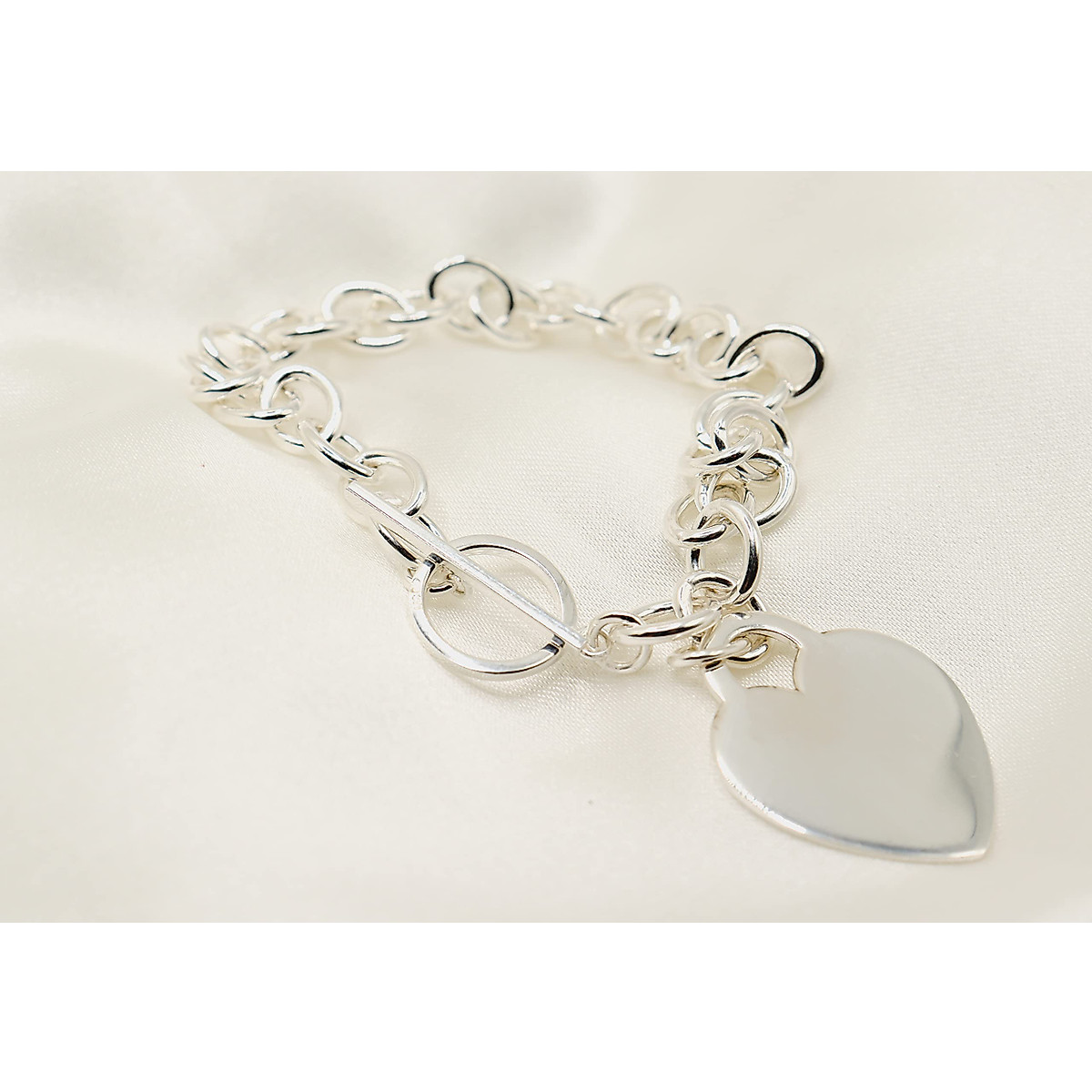 PORI JEWELERS .925 Sterling Silver Heart Charm Bracelet - For Women - Toggle Lock - 7.5"