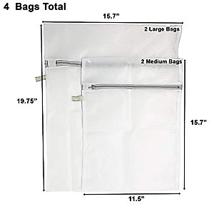 4 Pack - HUJI Micro Mesh Laundry Bags Lingerie Bra Underwear with Secure Zipper Great For Washing Face Masks (2 Medium & 2 Large)
