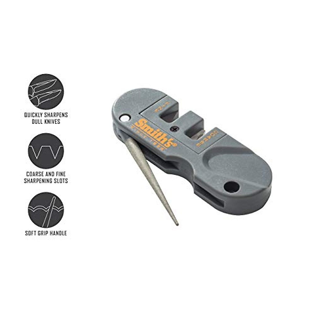 Smith's PP1 Pocket Pal Knife Sharpener Preset Carbide & Ceramic Stone Sharpeners Fold-Out Diamond Coated Rod Outdoor Hunting Knife & Hook Sharpener, Handheld, Compact, Lightweight, Multiuse