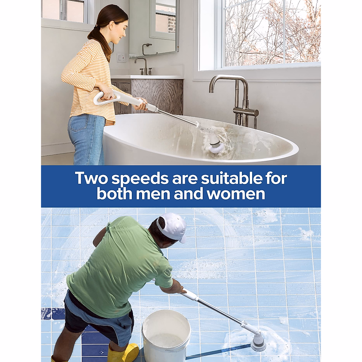 Electric Spin Scrubber, 2023 New Cordless Shower Scrubber with LED Display, Power Scrubber with Detachable Extension D-Shape Handle, Cleaning Brush for Bathroom Tile Tub Shower Grout