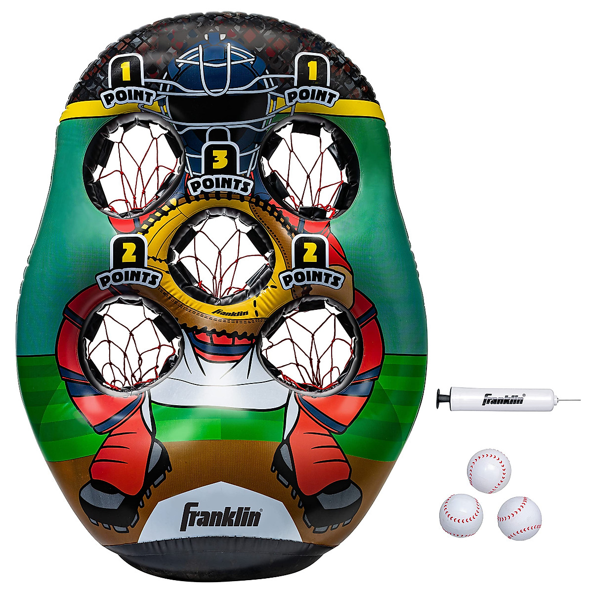 Franklin Sports 5-Hole Inflatable Baseball Target - Inflatable Baseball Throwing Target with Baseballs - Kids Baseball Toss Game - 45" Target