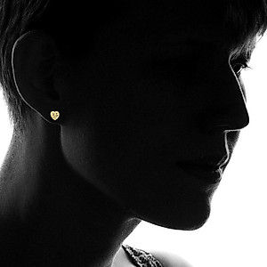 14K Yellow Gold 10x10mm Diamond Cut Heart Stud Earring