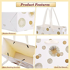 Carnation Gift Bags, 12 Pack 9.25x6.9x3.15 Inch Gift Bags Medium Size, Gift Bags Small Size with Handles, Gold Foil Gift Bags, Monther's Day Gift Bags, Gift bags for Birthday, Baby Shower, Wedding, Party Favor, Father's Day