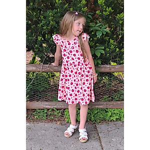 Girls Ladybug Dress Short Sleeve Ruffle Sundresses Kids Summer Outfits Animal Print Clothes Toddler Pink Swing Dresses 2-3 Years Old