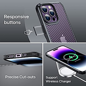 Auleegei Designed for iPhone 14 Pro Max Case, [Military Grade Drop Tested] Slim Thin Shockproof Phone Case Translucent Anti-Scratch Carbon Fiber Hard PC Back and Soft TPU Bumper Edge, 6.7 inch, Back
