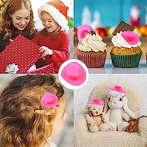 36 Pieces Plastic Mini Western Cowboy Cowgirl Hat Miniature Cute Doll Hat Party Dress Hat for Dollhouse Decoration(Pink, White, Brown, Black)