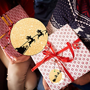 Christmas Stickers for Envelopes Holiday Labels 500PCS Black & Gold Seals Faux Glitter for Holiday Christmas Party Decoration