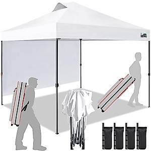 Eurmax USA NOMATTER ONE-Person Open&Close 10x10ft Pop Up Canopy Tent,Portable Shelter Canopy for Outdoor Events with 1 Removable Sidewall,Instant Canopies,Temporary Sunshade,Bonus 4 Sand Bags(White)