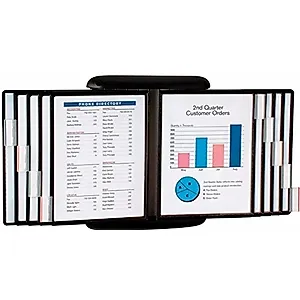 Aidata FDS022L E-Z Wall Mount Reference Organizer, Black, Can display 20 pages of reference sheets, Pockets swivel independently of the base to position pages where you want them