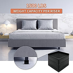 JONHWI Bed Risers, Furniture Raise Blocks, 3 inch Stilts Heavy Duty for Bed Couch Desk Sofa Table Lifts, Furniture Legs Lifters Support up to 1300 Lbs (Black, 8 Pack Set)