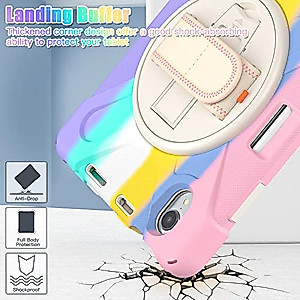 SIBEITU iPad Mini 6 Case 8.3 inch 2021 for Kids Girls with Pencil Holder, Heavy Duty Kids Proof W/Stand Hand&Shoulder Strap for Drawing Rainbow Pink