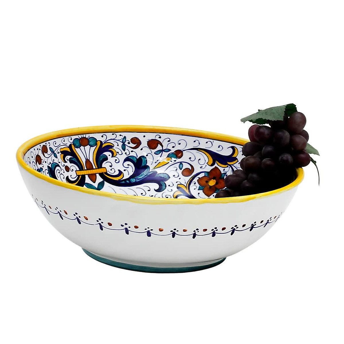 RICCO DERUTA CLASSICO: Large Serving Salad Pasta Bowl [0007-RIC] - Authentic hand painted in Deruta, Italy. Original design. Shipped from the USA with Certificate of Authenticity.