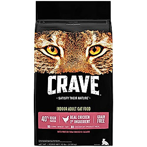CRAVE Grain Free Indoor Adult High Protein Natural Dry Cat Food with Protein from Chicken & Salmon, 10 lb. Bag