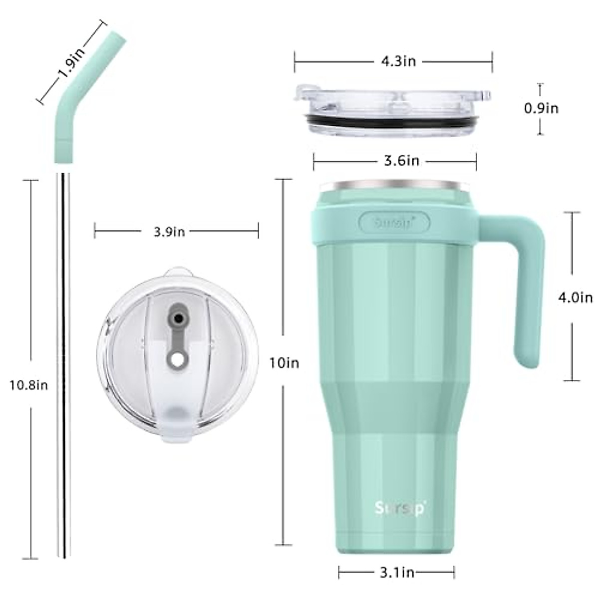 Sursip 50 oz Mug Tumbler,Stainless Steel Tumbler Mug with Non-Removable Handle–Keeps Drinks Cold up to 24 Hours–Sweat Proof, Dishwasher Safe,BPA Free-Mild Mint